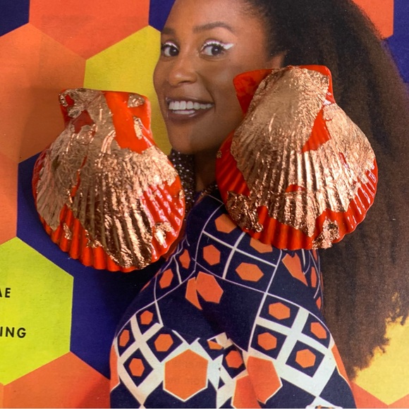 Accessories | Burnt Orange And 24k Gold Flake Seashell Earring | Poshmark